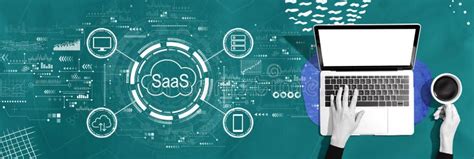 SaaS Software As A Service Concept With Person Using A Laptop Stock Photo Image Of Virtual