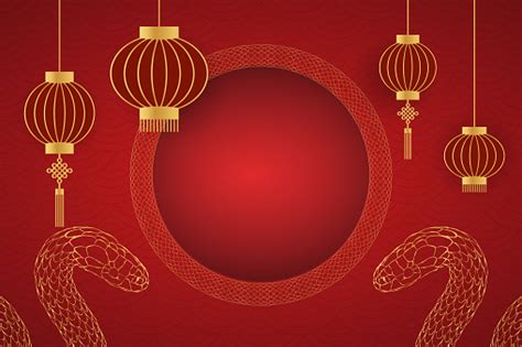 중국 설날 금색과 빨간색 인사말 배너 포스터에 대 한 템플릿입니다 2025 뱀과 중국 등불과 복사 공간 0명에 대한 스톡 벡터