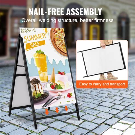 Vevor Vevor A Frame Sidewalk Sign 61x91cm Heavy Duty Slide In Signboard Holder Double Sided