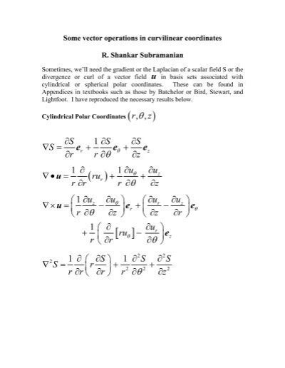 Some Vector Operations In Curvilinear Coordinates