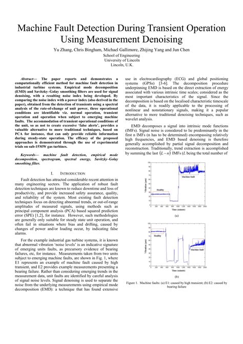 Pdf Machine Fault Detection During Transient Operation Using Measurement Denoising