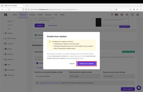 how to resolve disabled automatic updates issue when using hostinger