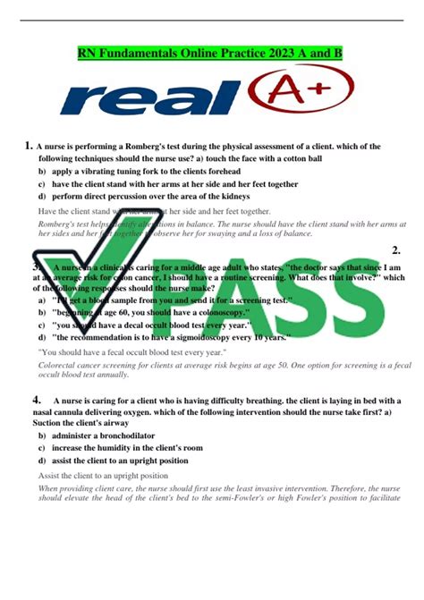 Rn Fundamentals Online Practice 2023 A And B Ati Fundamentals Proctored Exam 100 Questions And
