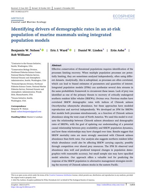 Pdf Identifying Drivers Of Demographic Rates In An At‐risk Population