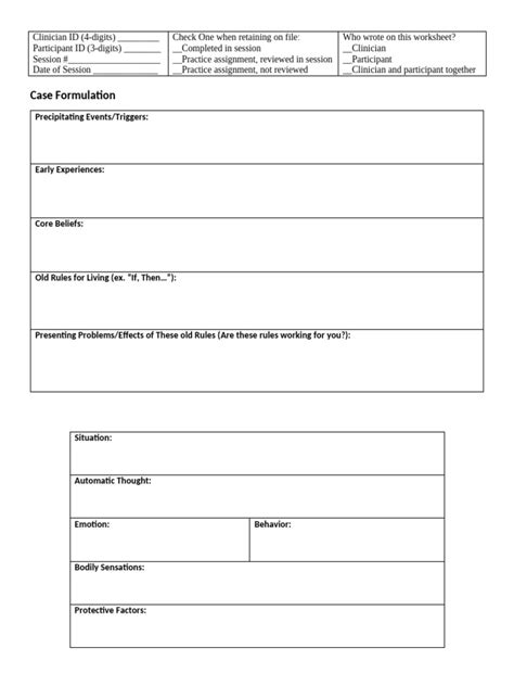 Cbt Case Conceptualization Fillable Pdf