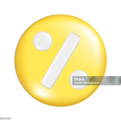 퍼센트 기호가 있는 사실적인 3d 노란색 둥근 구 모양 장식 원 단추 아이콘 구형 기호 백분율 기호 아이콘 요소 흰색 배경에 격리된 추상 벡터 그림 0명에 대한 스톡 벡터