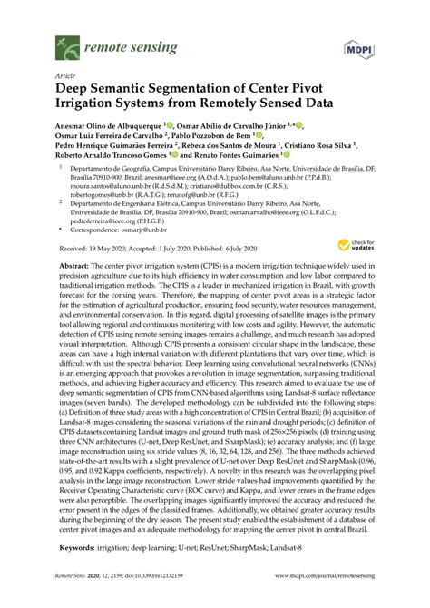 Pdf Deep Semantic Segmentation Of Center Pivot Irrigation Systems