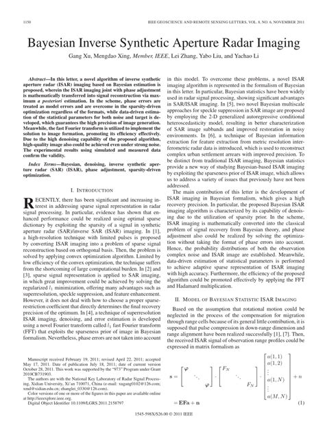 PDF Bayesian Inverse Synthetic Aperture Radar Imaging