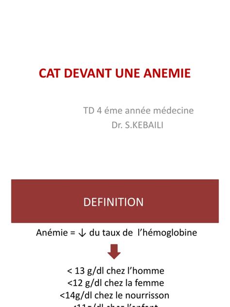 Cat Devant Une Anemie Pdf Anémie Hémoglobine