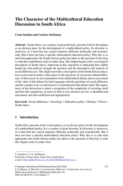 Pdf The Character Of The Multicultural Education Discussion In South
