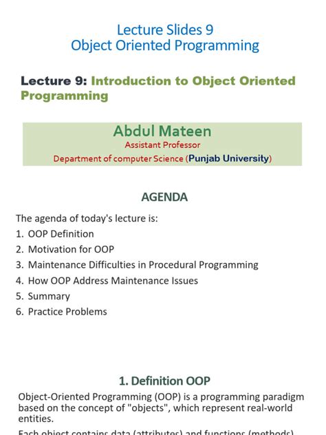 Lecture Slides 9 Oop Pdf Object Oriented Programming Method