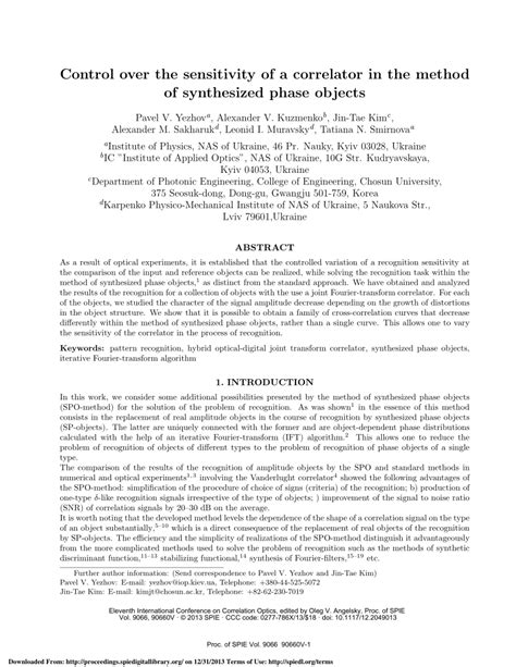 Pdf Control Over The Sensitivity Of A Correlator In The Method Of Synthesized Phase Objects