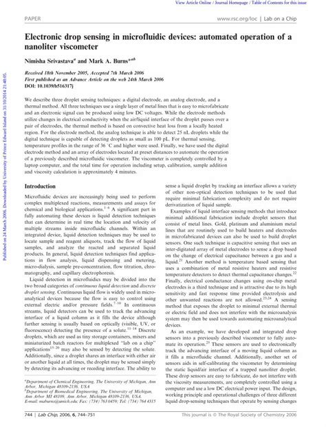 Pdf Electronic Drop Sensing In Microfluidic Devices Automated Operation Of A Nanoliter