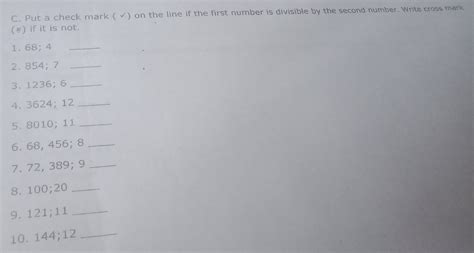 Solved C Put A Check Mark √ On The Line If The First Number Is Divisible By The Second