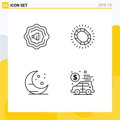 Modern Set Of 4 Filledline Flat Colors And Symbols Such As Accustic Banking Jewelry Farming