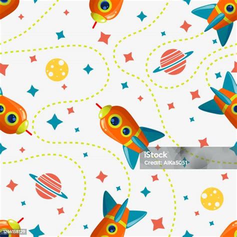 로켓 토성 달 별이 있는 매끄러운 우주 패턴 흰색 배경의 공간 패턴 경외감에 대한 스톡 벡터 아트 및 기타 이미지 경외감 과학 궤도 Istock