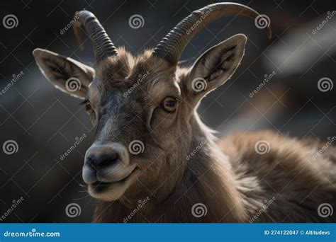 Close Up Of The Majestic Ibex With Its Sharp Horns And Furry Face In View Stock Illustration