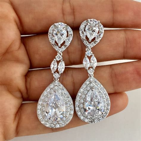 Crystal Bridal Earrings Wedding Earrings Large Crystal Etsy