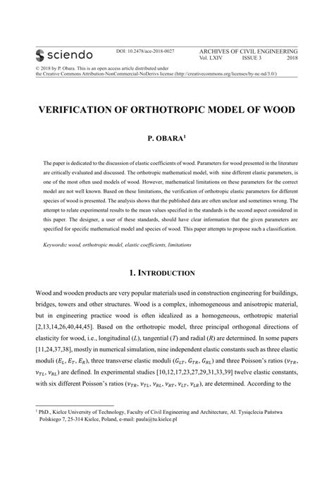 Pdf Verification Of Orthotropic Model Of Wood