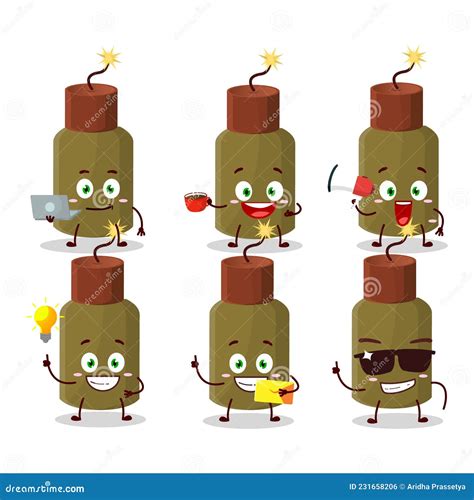 Firecracker Explosive Cartoon Character With Various Types Of Business Emoticons Stock