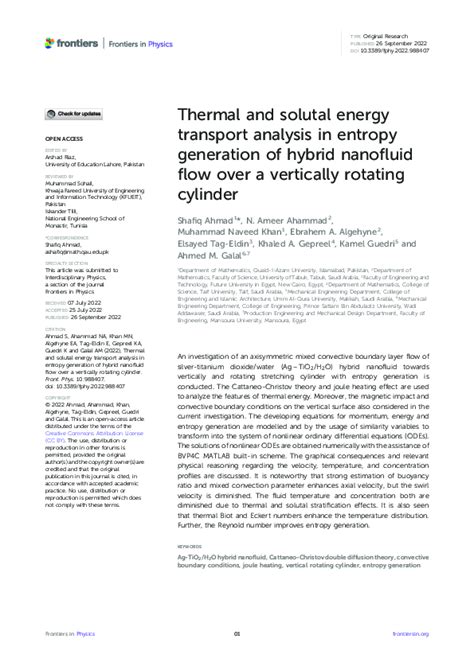 Pdf Thermal And Solutal Energy Transport Analysis In Entropy
