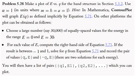 Solved Problem 5 28 Make A Plot Of E Vs Q For The Band Chegg Com