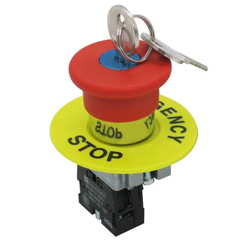 Mxuteuk 1NC 22mm Red Mushroom Emergency Stop Push Button Switch Key Reset AC 660V 10A HB2 BS142