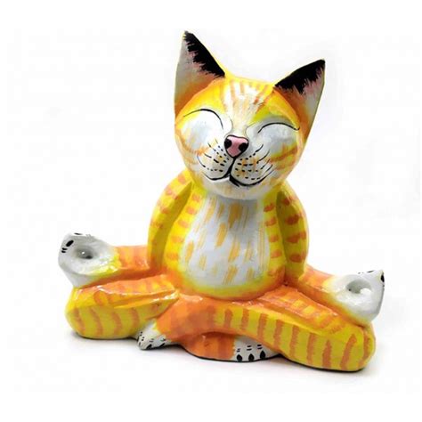 Статуетка Кіт у позі лотоса деревяний Жовтий 15х15х18 см фото відгуки характеристики в