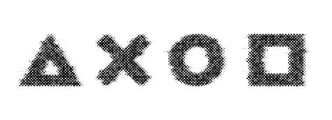 하프톤 글리치 기하학적 모양이 설정되었습니다 점선으로 왜곡된 삼각형 십자형 원 및 사각형 요소 배너 포스터 콜라주 전단지 소책자