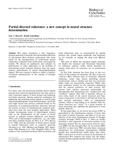 Pdf Partial Directed Coherence A New Concept In Neural Structure