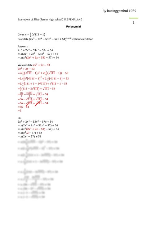 Solution Calculate The Polynomial Without Calculator Essay Studypool