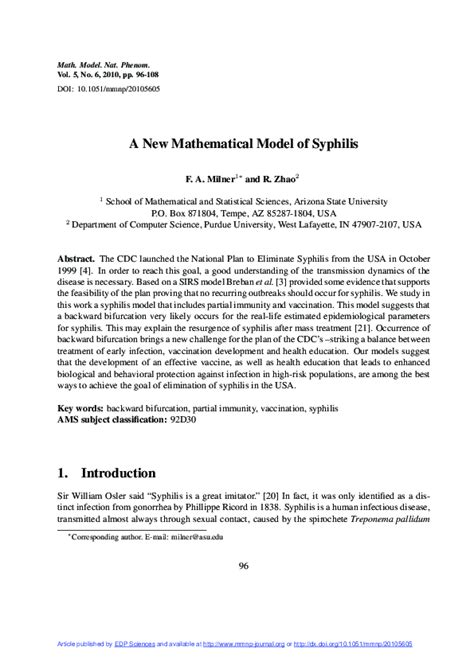 Pdf A New Mathematical Model Of Syphilis