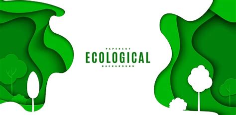 컷 페이퍼 스타일의 추상 녹색 전단지 컷 아웃 흰색 나무 잔디 파도 템플릿 지구 포스터 생태 브로셔 프리젠 테이션