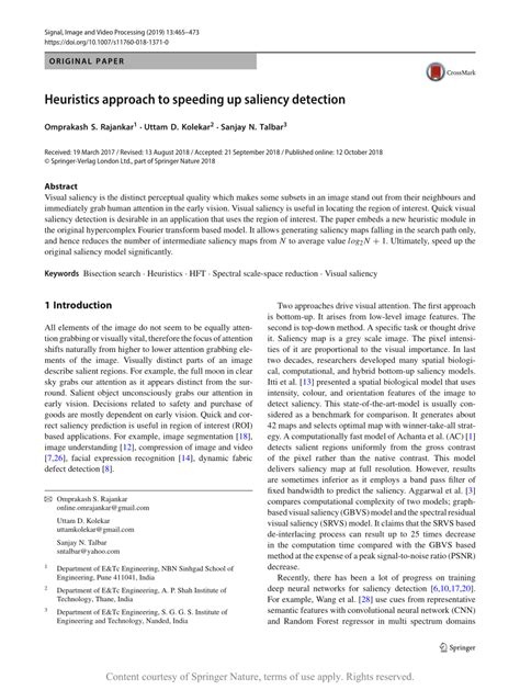 Heuristics Approach To Speeding Up Saliency Detection Request Pdf