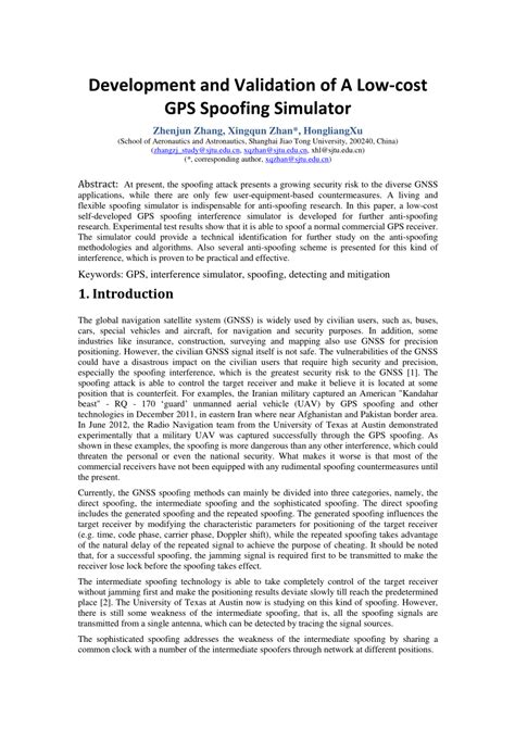 Pdf Development And Validation Of A Low Cost Gps Spoofing Simulator