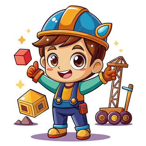Cute Kawaii Engineer Labor Chibi Mascot Vector Cartoon Style Premium