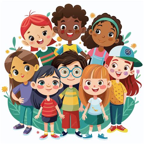 Un Grupo De Niños De Pie Juntos Mirando Felices Y Sonrientes Son