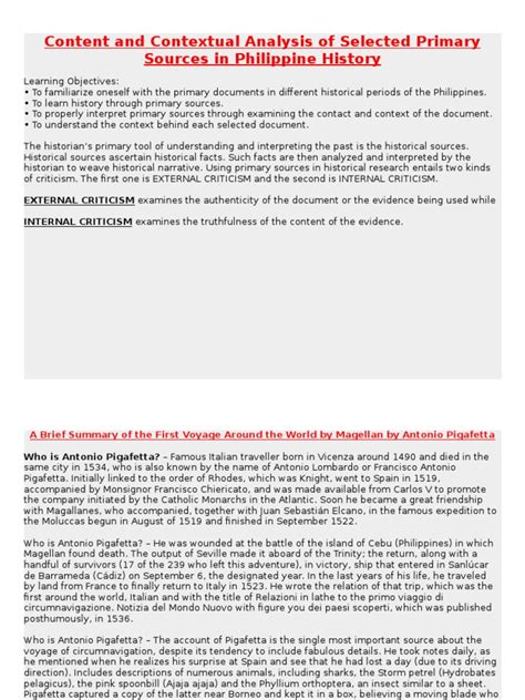 Content And Contextual Analysis Of Selected Primary Sources In Philippine History Pdf