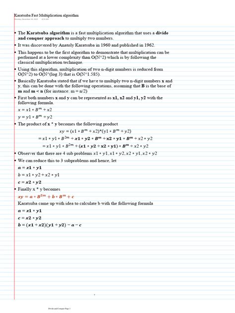 M1 Divideandconquer Karatsuba Fast Integer Multiplication Pdf