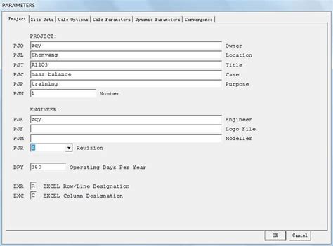 input dialog box of the project and parameters download scientific