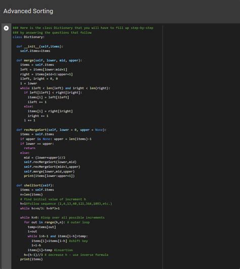 Solved Advanced Sorting Han Here Is The Class Dictionary