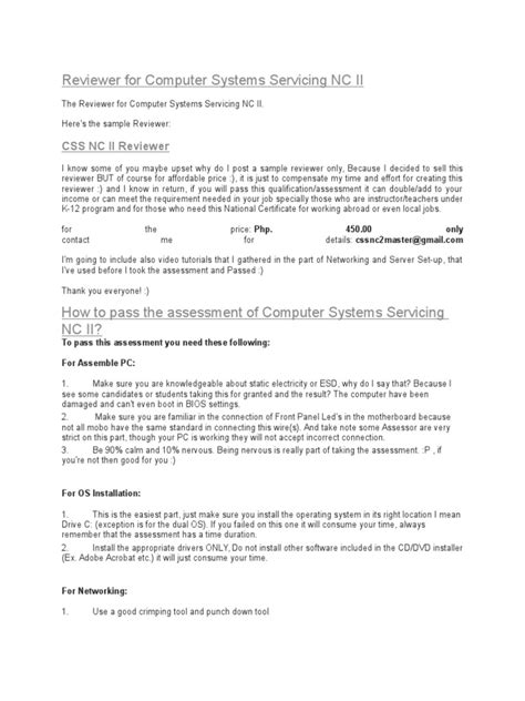 Reviewer For Computer Systems Servicing Nc Ii Pdf Operating System