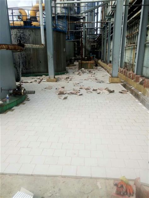 中锐化工耐酸瓷板地面工程 耐酸砖现场施工 工程案例 焦作市众盈防腐耐磨材料有限公司