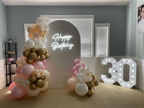 Happy Birthday Neon Sign 30th Birthday Balloon Setup