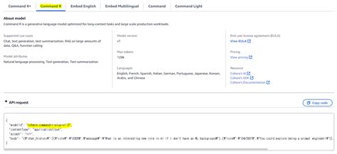 An Error Code In The Bedrock Console Cohere Command R Model Aws Repost