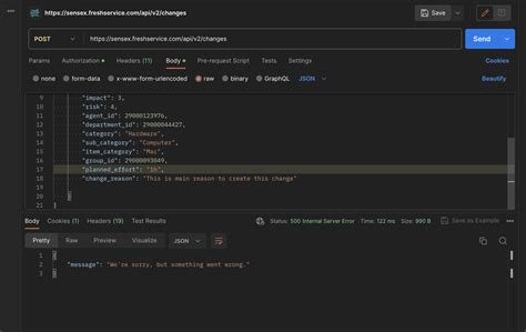 500 Internal Server Error When Using Some Attributes In Change REST API