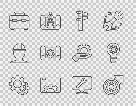 Set Line Gear And Arrows As Workflow Process Calliper Caliper Scale Browser Setting Toolbox
