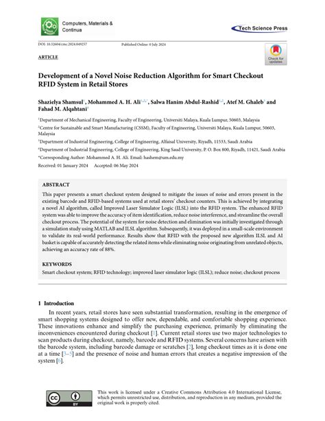 Pdf Development Of A Novel Noise Reduction Algorithm For Smart Checkout Rfid System In Retail