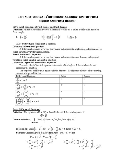 First Order Differential Equations Guide Pdf Equations Derivative