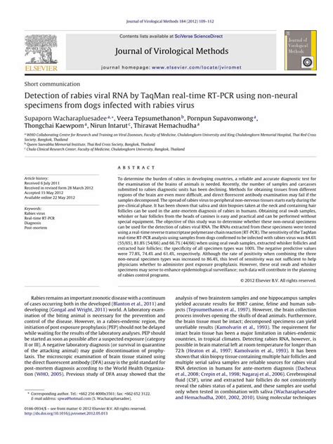 Pdf Detection Of Rabies Viral Rna By Taqman Real Time Rt Pcr Using Non Neural Specimens From